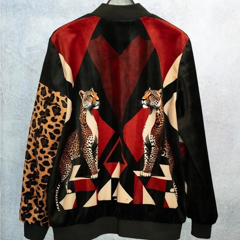 Jackets & Coats | Costume Design Unisex Black Animal Print Velvet Satin ...